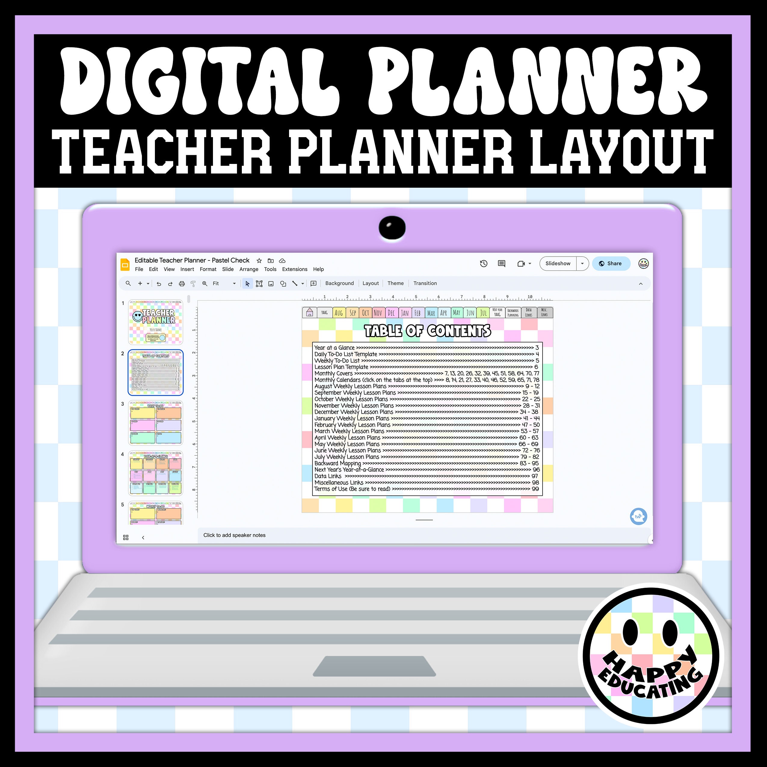 Digital Teacher Planner - EDITABLE - Pastel Checkered - Google Slides ...