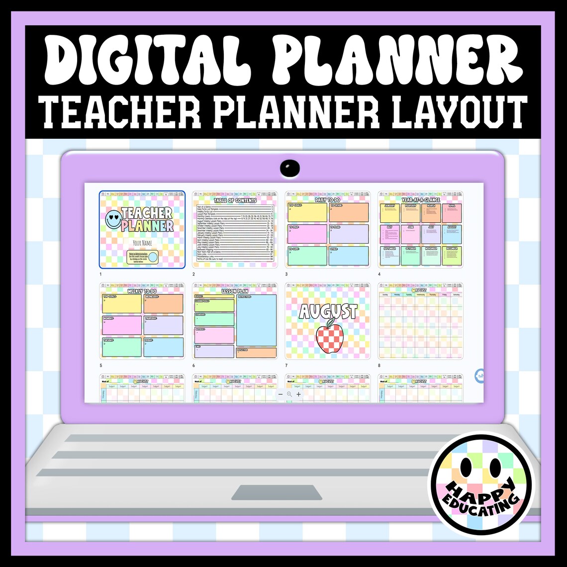 Digital Teacher Planner - EDITABLE - Pastel Checkered - Google Slides ...