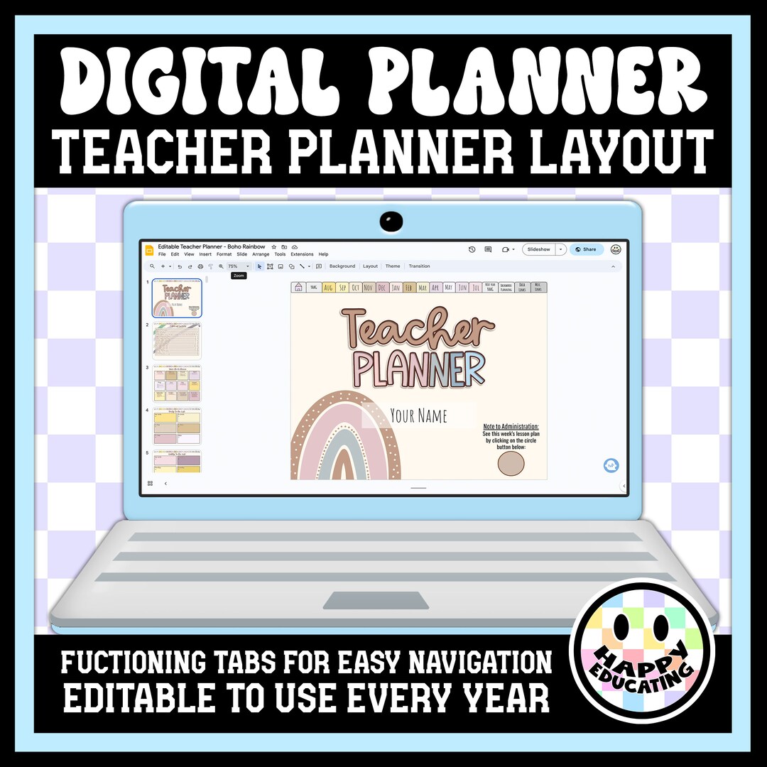 Digital Teacher Planner - EDITABLE - Boho Rainbow - Google Slides ...