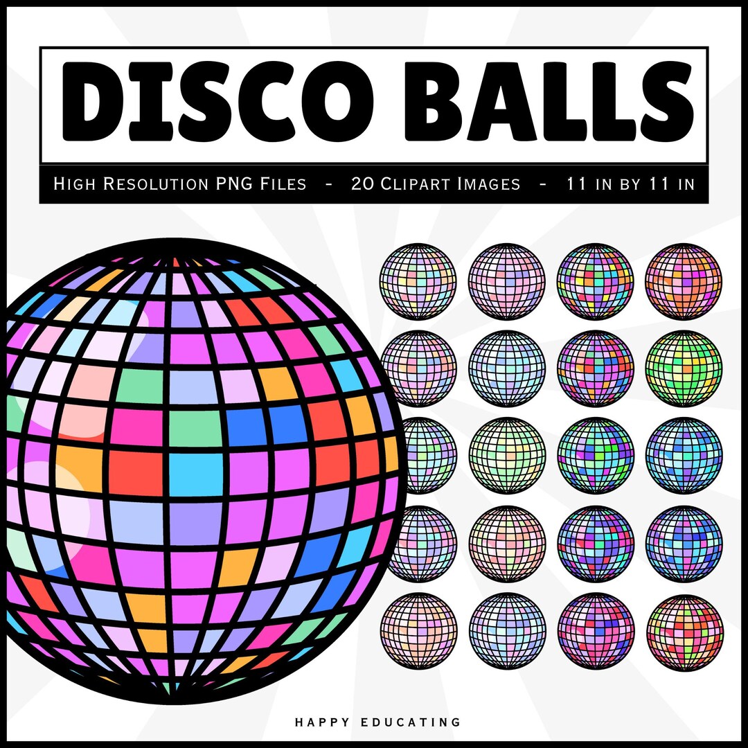 Set of 20 Multicolor Disco Balls PNG Images - Digital Download - Bright ...