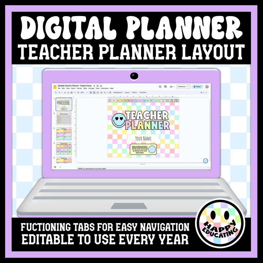 Digital Teacher Planner - EDITABLE - Pastel Checkered - Google Slides ...