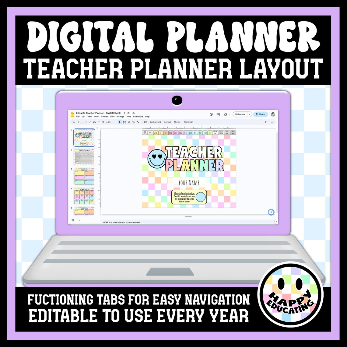 Digital Teacher Planner - EDITABLE - Pastel Checkered - Google Slides ...