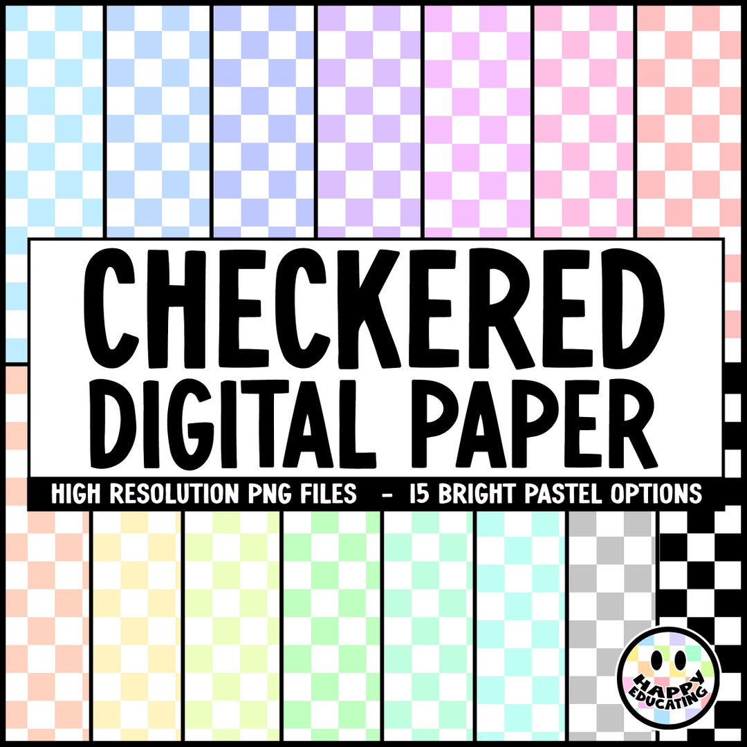 Set of 15 Bright Pastel Checkered Digital Paper PNG Images Check ...