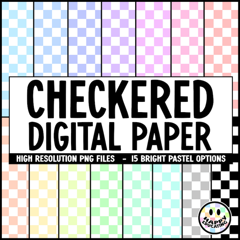Set of 15 Bright Pastel Checkered Digital Paper PNG Images - Check ...