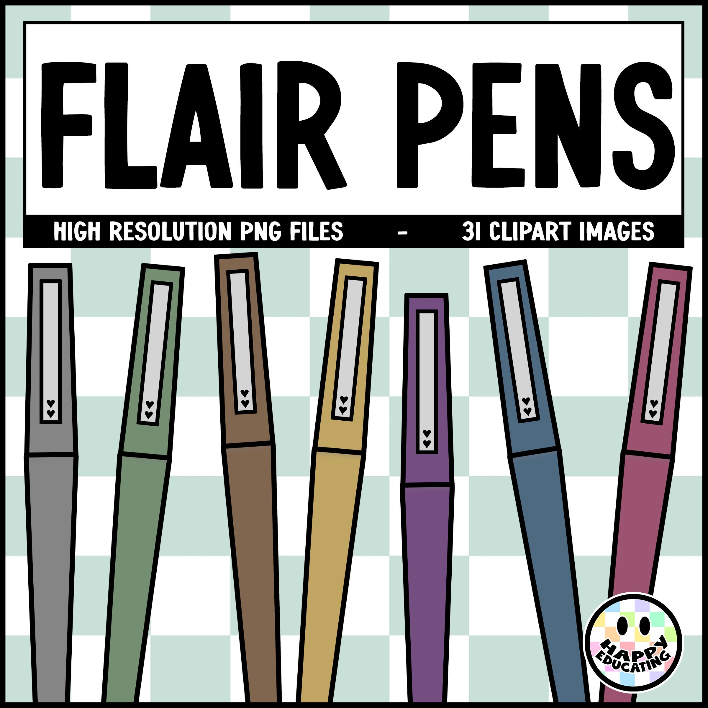 Set of 31 Flair Pen Clipart PNG Images - Pastel Clipart - Bright ...