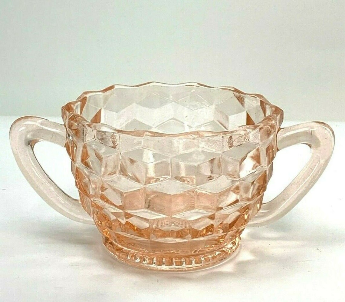 Depression Glass Sugar Bowl Cube Pattern Set of 2 2.5 | Etsy