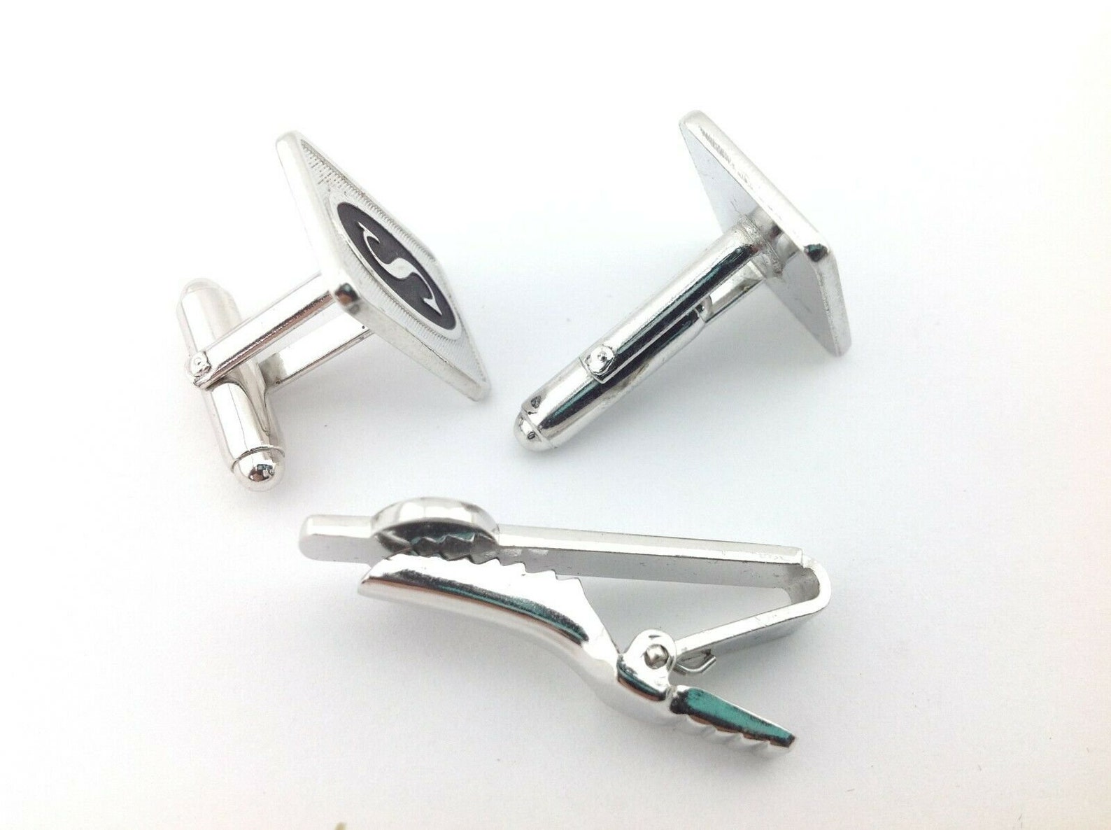 Silver Tone Tie Pin and Cuff Link s Set - Etsy