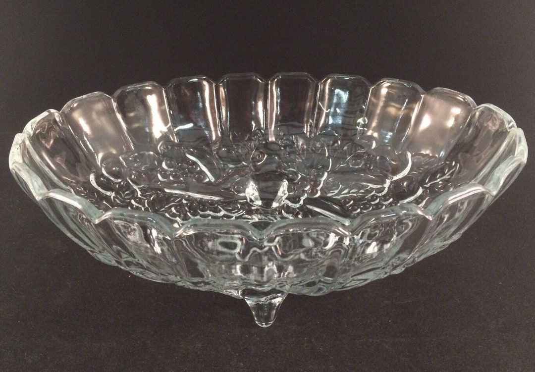 Glass Scalloped Footed Fruit Pattern Bowl 12" X 8-1/2", 4-1/2" Tall - Etsy