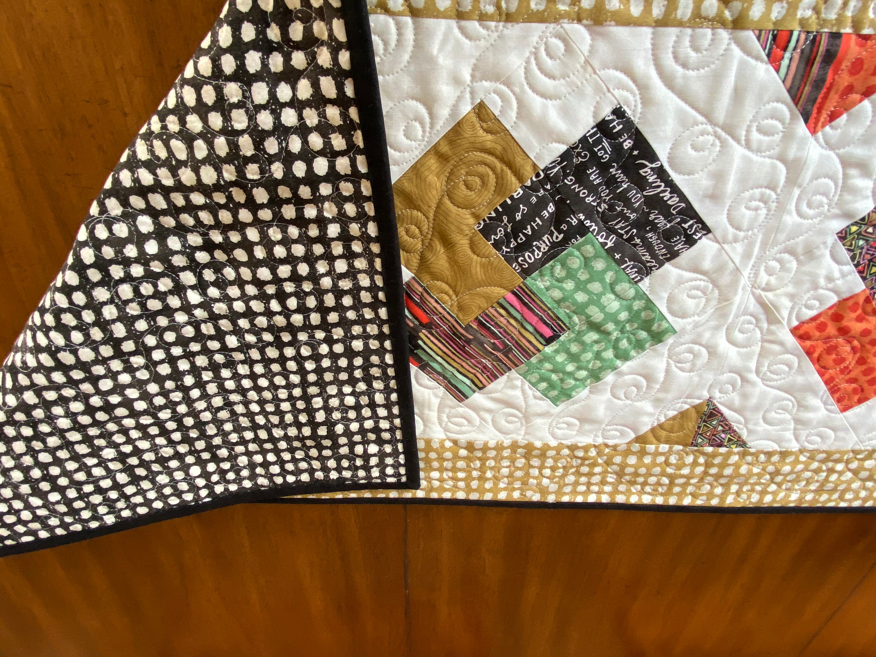 Quilted Table Runner-modern Squares Black Green Orange Gold - Etsy