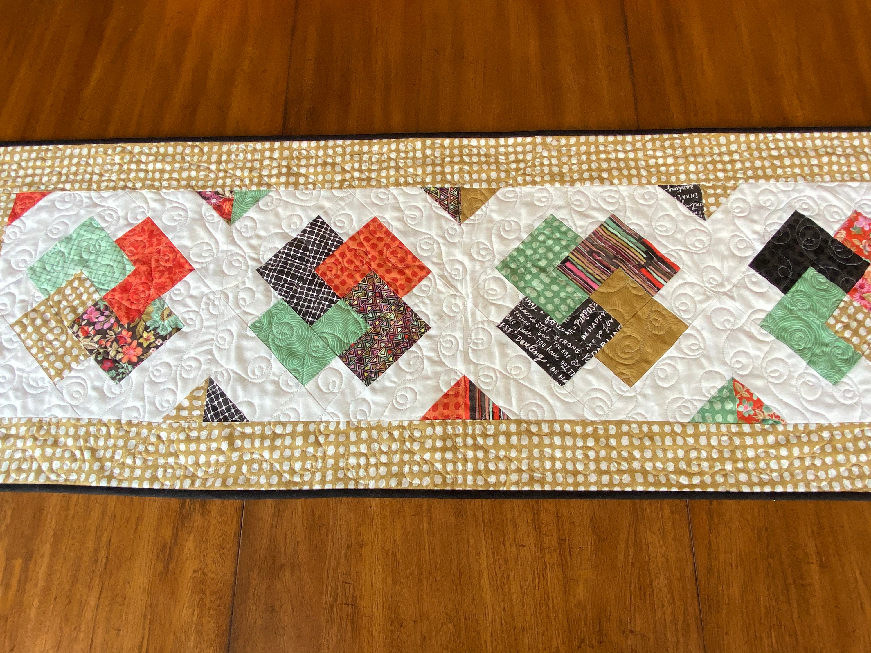 Quilted Table Runner-modern Squares Black Green Orange Gold - Etsy