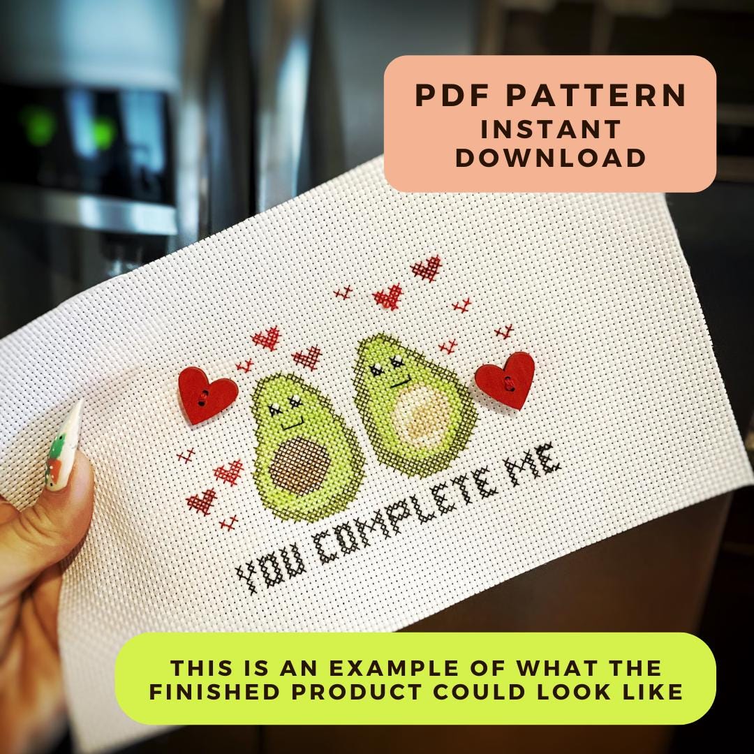 Avocado Love Cross Stitch Pattern: You Complete Me (PDF Download) - Etsy