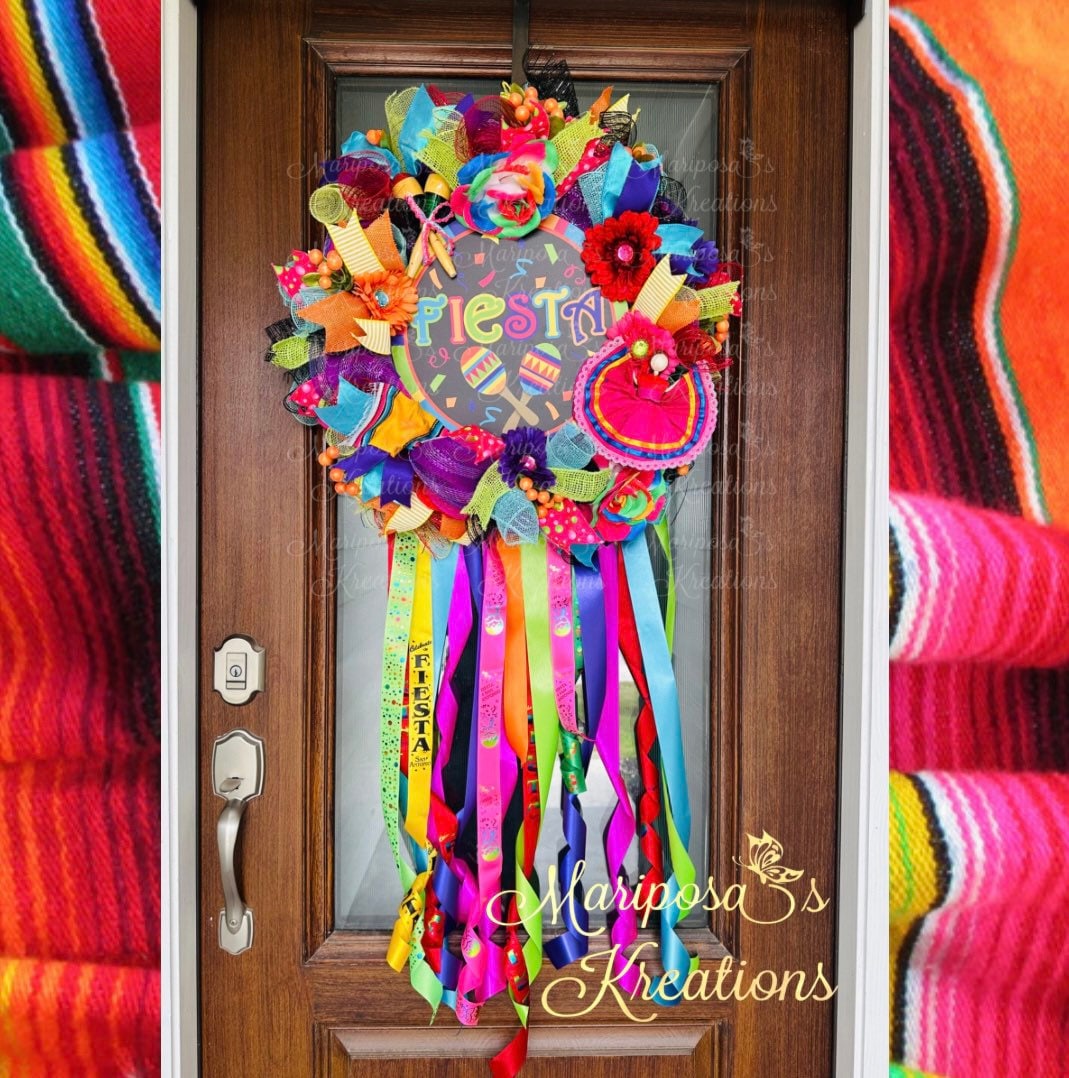 FIESTA Wreath-door Hanger-wall Decor-cinco De Mayo-dia De Los Muertos ...
