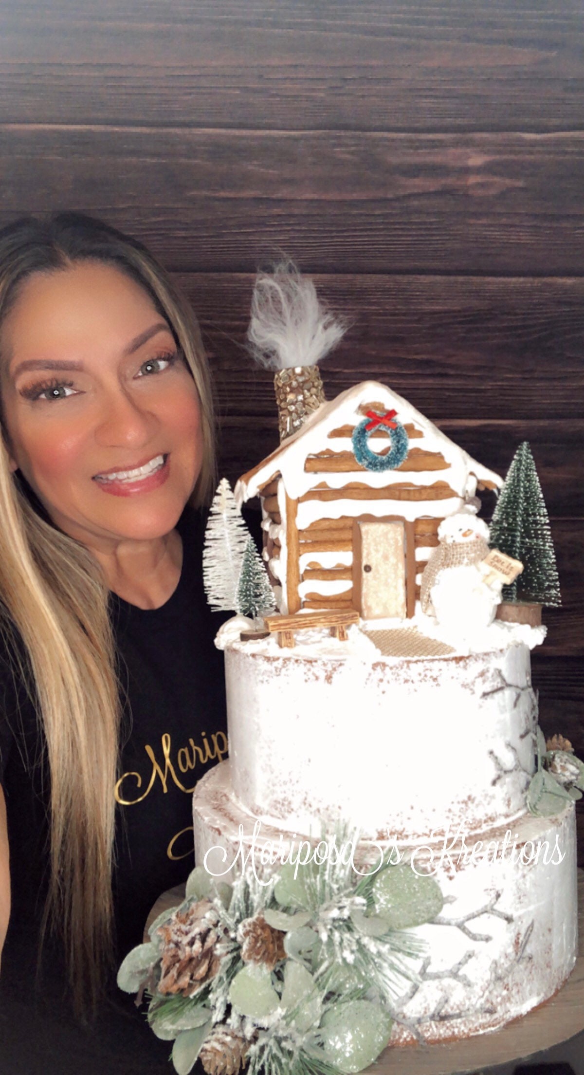 Faux Log Cabin Naked Christmas Cake-naked Cake-log Cabin Cake-fake Bake ...