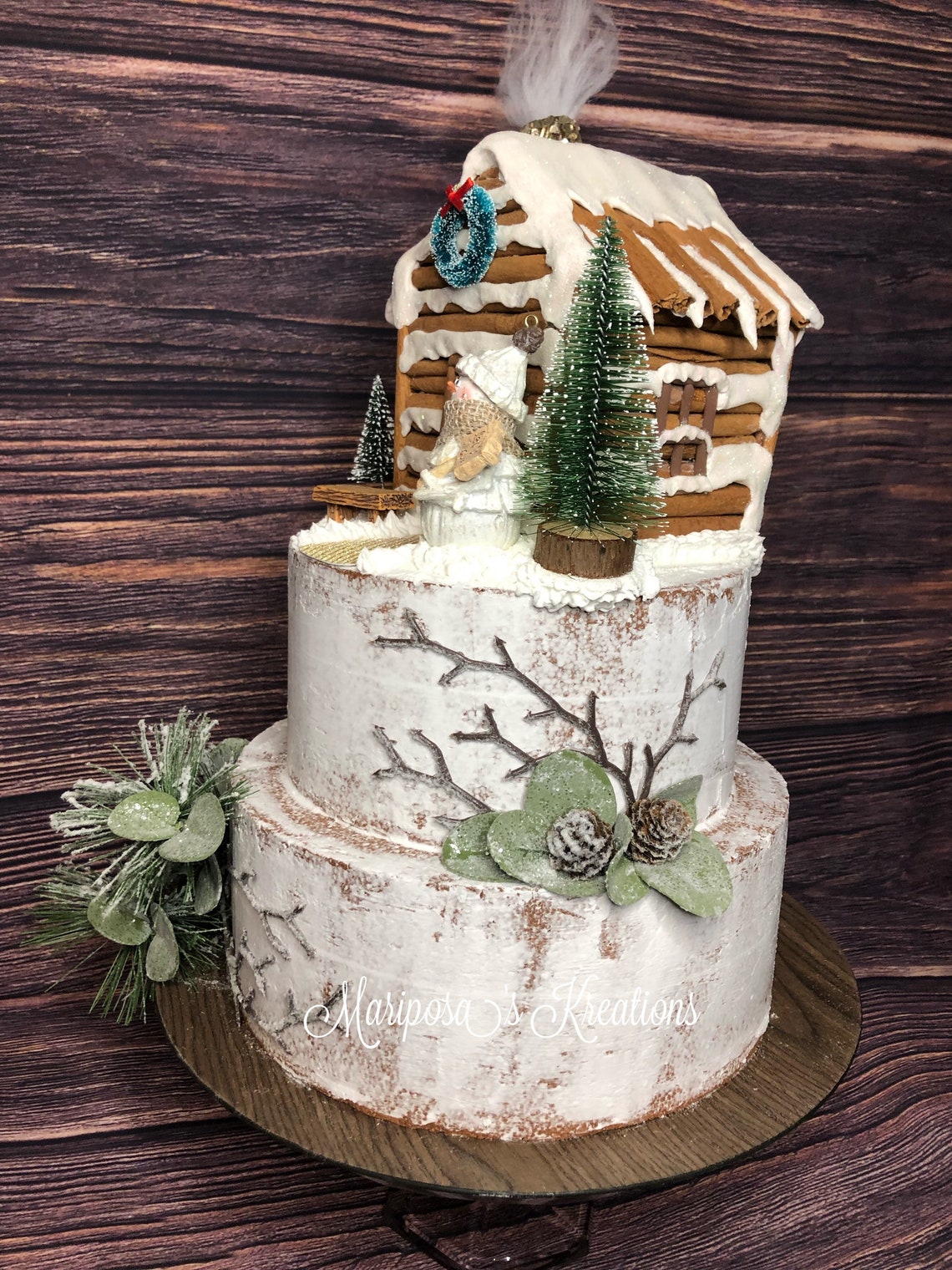 Faux Log Cabin Naked Christmas Cake-naked Cake-log Cabin - Etsy