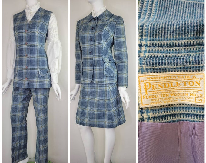Vintage 1960s Pendleton Plaid 4 Piece Set, Pant Suit, Skirt Suit, Size ...
