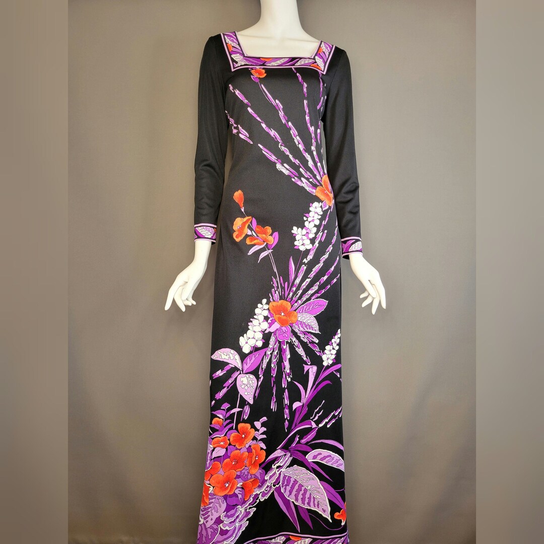Vintage 1970s Art Nouveau Style Floral Maxi Dress by Verena Modelle ...