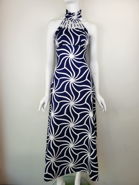 Vintage 1970s psychedelic cage neck maxi dress, Size … - Gem