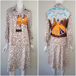 Vintage 1970s Novelty Print 3 Piece Set, Top Skirt Jacket Set, by Young East, Size S-M / 70s ...
