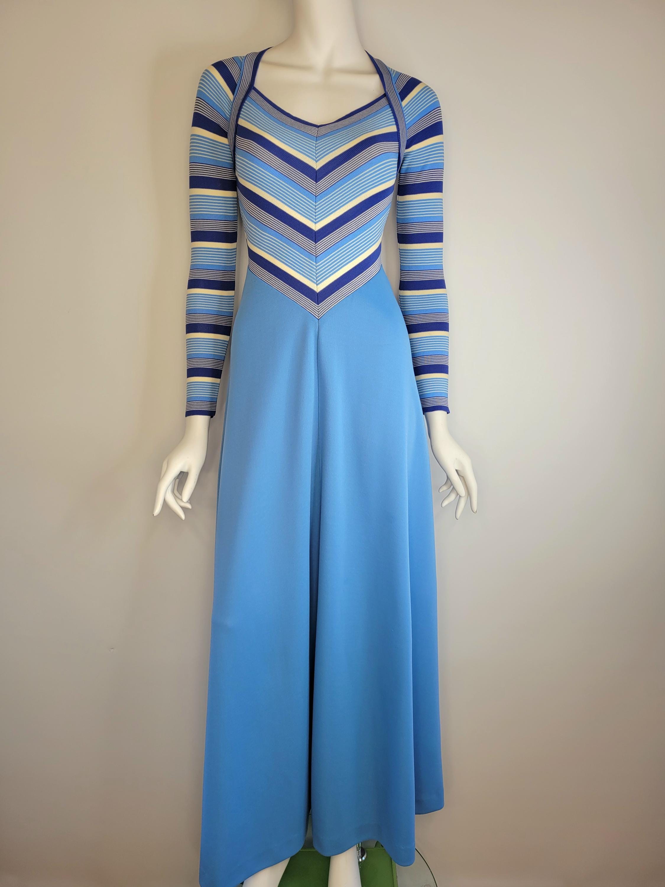Vintage 1970s Open Back Chevron Knit Dress by Giamo Knits, Size S-M 26 ...