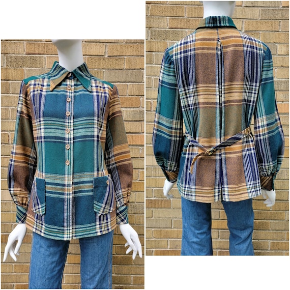 Vintage 1970s plaid wool jacket with dagger collar an… - Gem