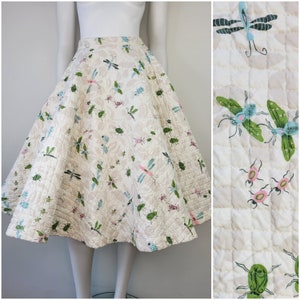 Vintage 1950s Bug Print Quilted Circle Skirt Size S 25W 26W / 1950s ...
