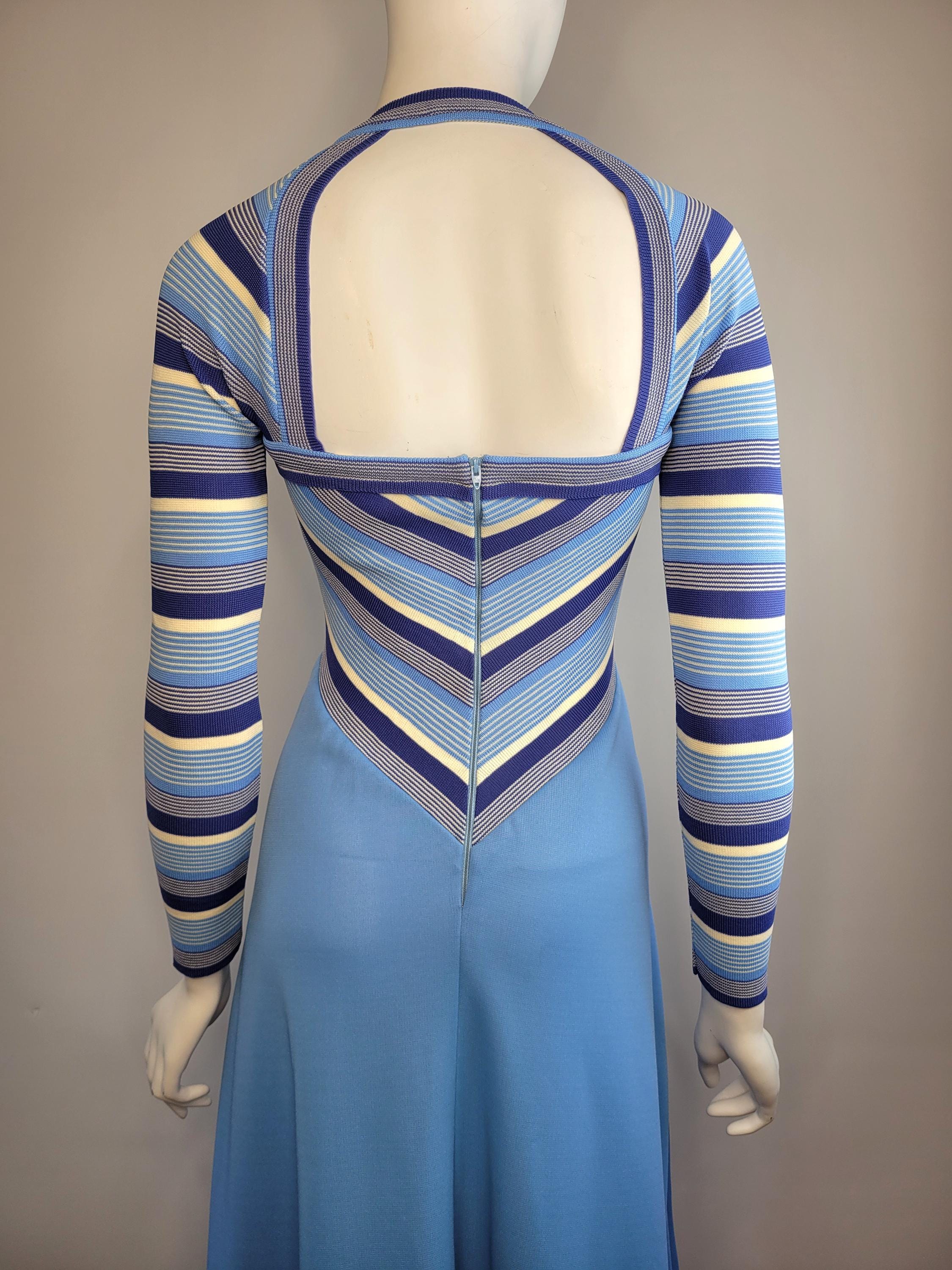 Vintage 1970s Open Back Chevron Knit Dress by Giamo Knits, Size S-M 26 ...