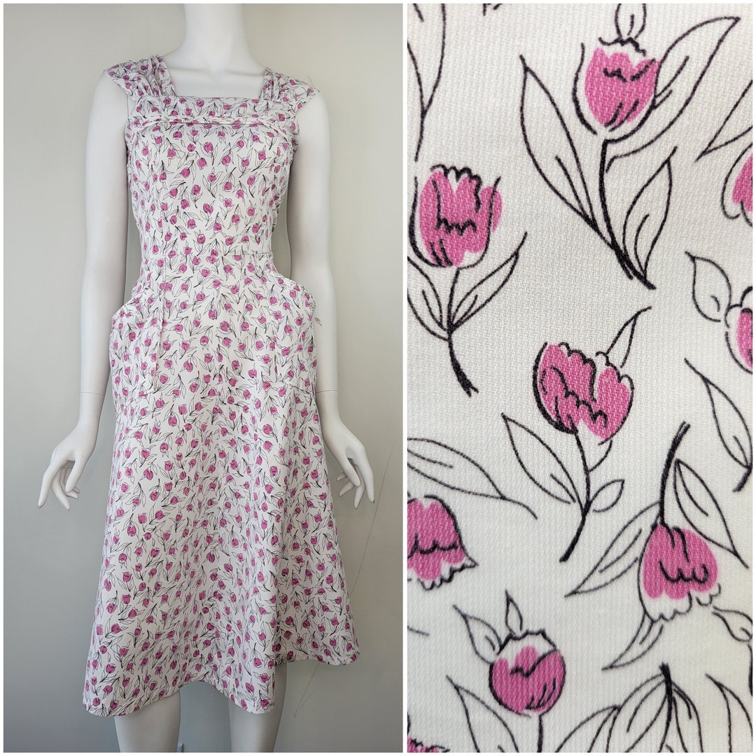 Vintage 1940s Tulip Print Waffle Cotton Sundress Dress by Alamo Size S ...