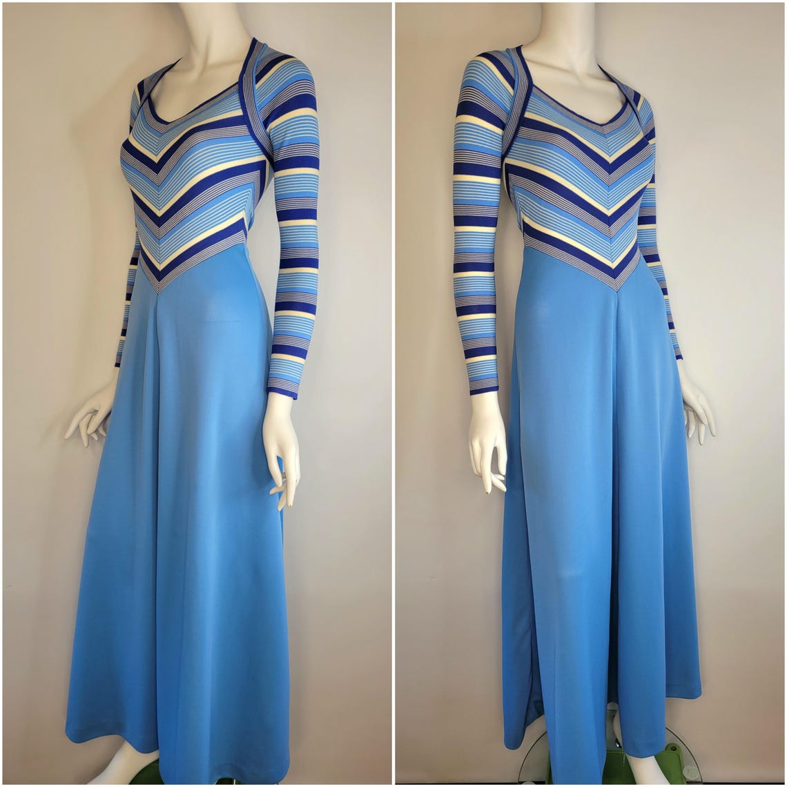 Vintage 1970s Open Back Chevron Knit Dress by Giamo Knits, Size S-M 26 ...