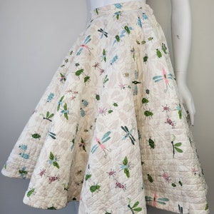 Vintage 1950s Bug Print Quilted Circle Skirt Size S 25W 26W / 1950s ...