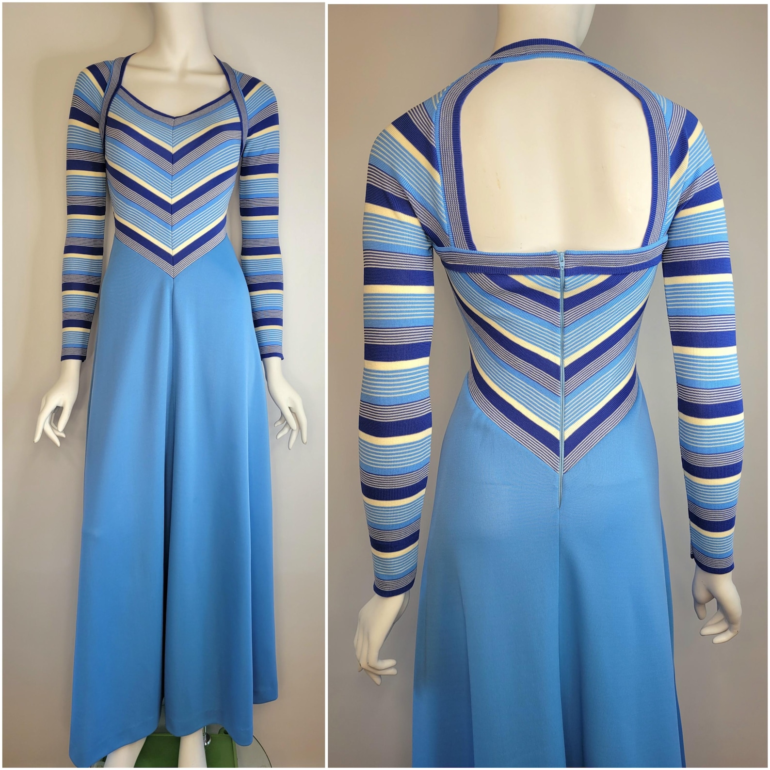 Vintage 1970s Open Back Chevron Knit Dress by Giamo Knits, Size S-M 26 ...