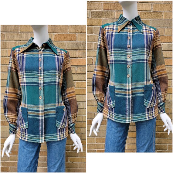 Vintage 1970s plaid wool jacket with dagger collar an… - Gem