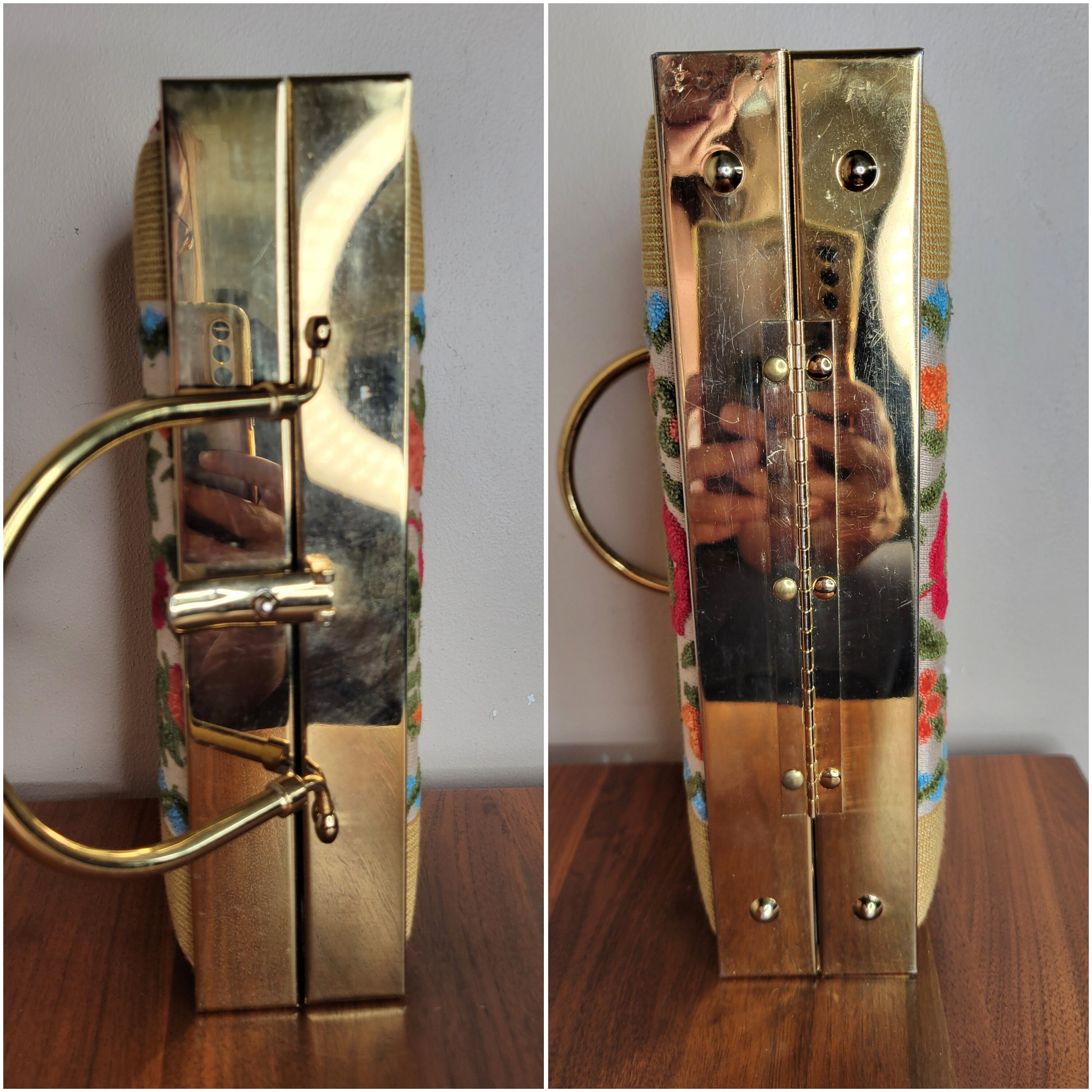 RARE 1960s Floral Chenille & Gold Metal Box Purse by Lou Taylor Miami ...