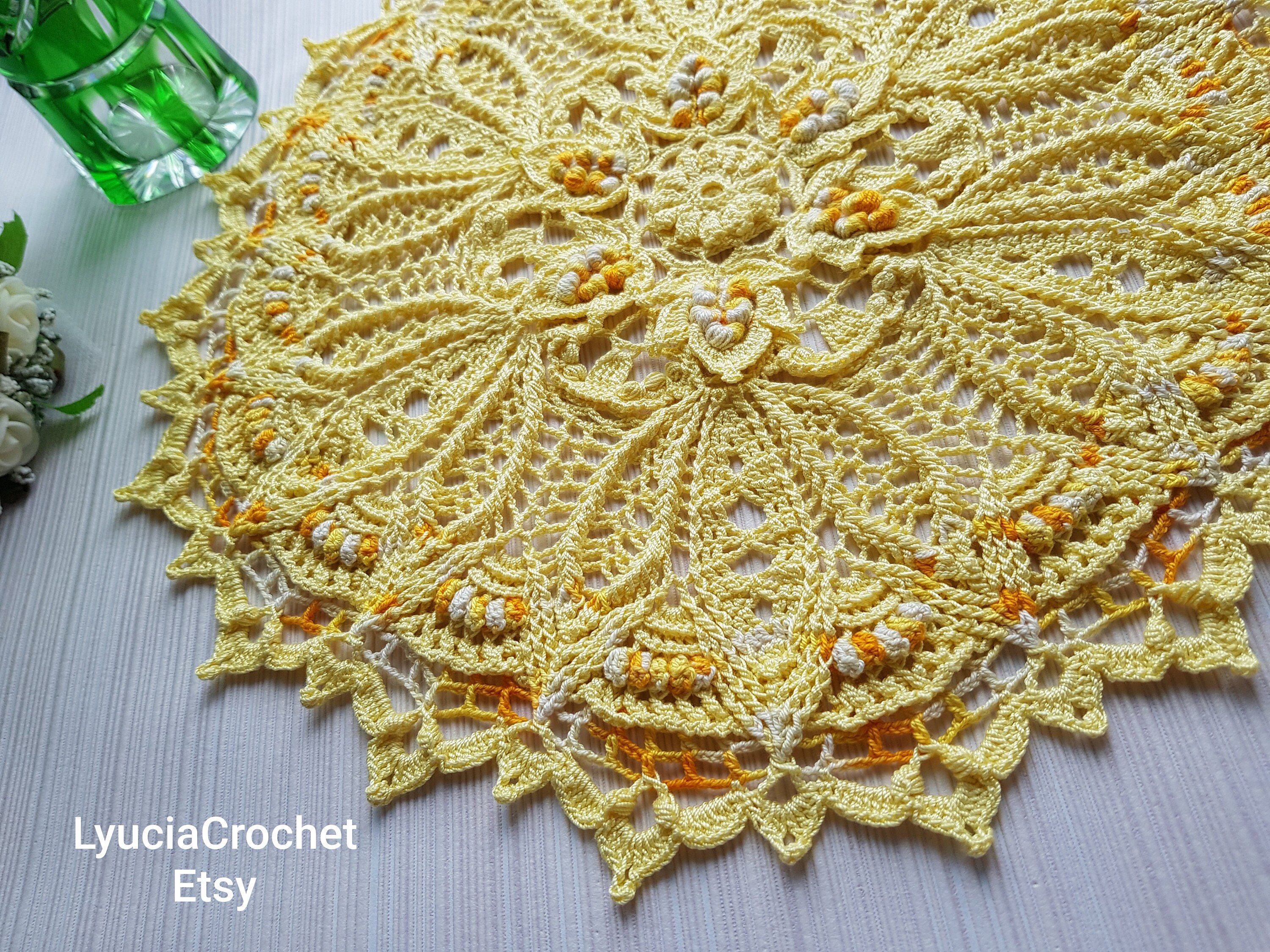 Yellow Crochet Doily, 3ddoily, Crochet Decor for Home, Cotton Lace ...