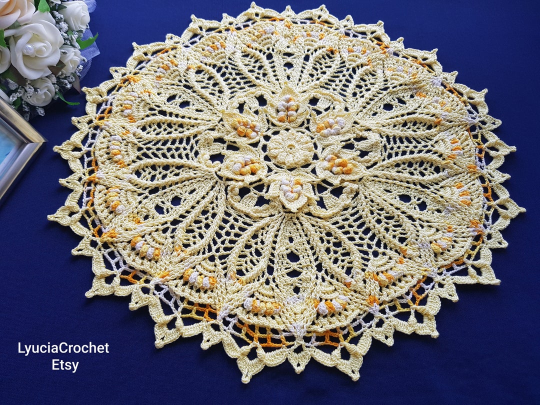Yellow Crochet Doily, 3ddoily, Crochet Decor for Home, Cotton Lace ...