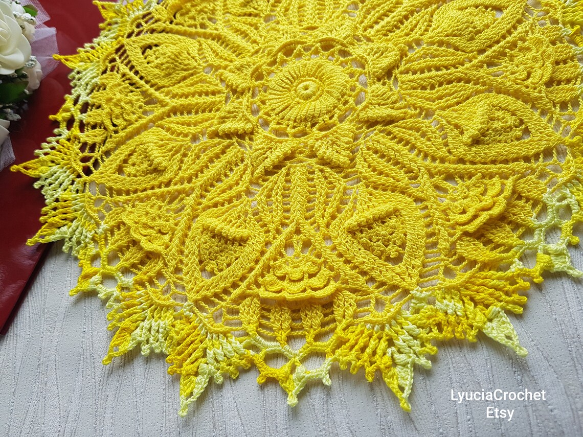 Yellow Crochet Textured Doily Large Lace Crochet Placemat | Etsy