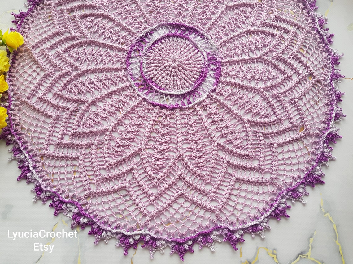 Large Light Violet Crochet Doily, Mini Tablecloth, Textured Lace Cotton ...