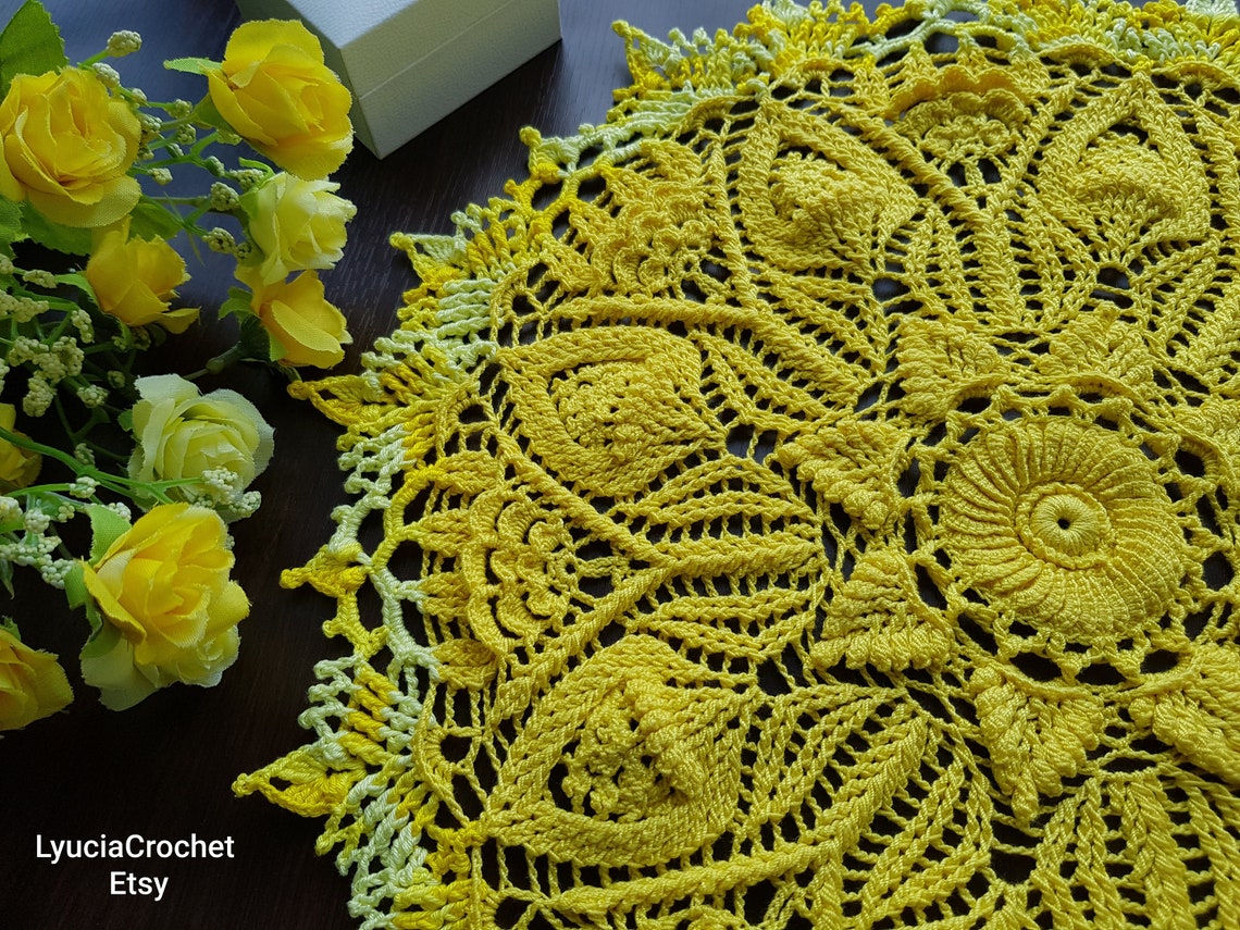 Yellow Crochet Textured Doily Large Lace Crochet Placemat | Etsy