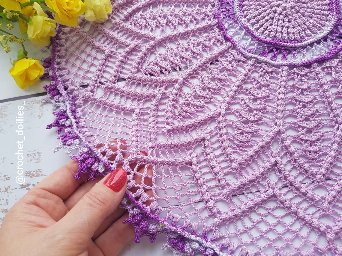 Large Light Violet Crochet Doily, Mini Tablecloth, Textured Lace Cotton ...