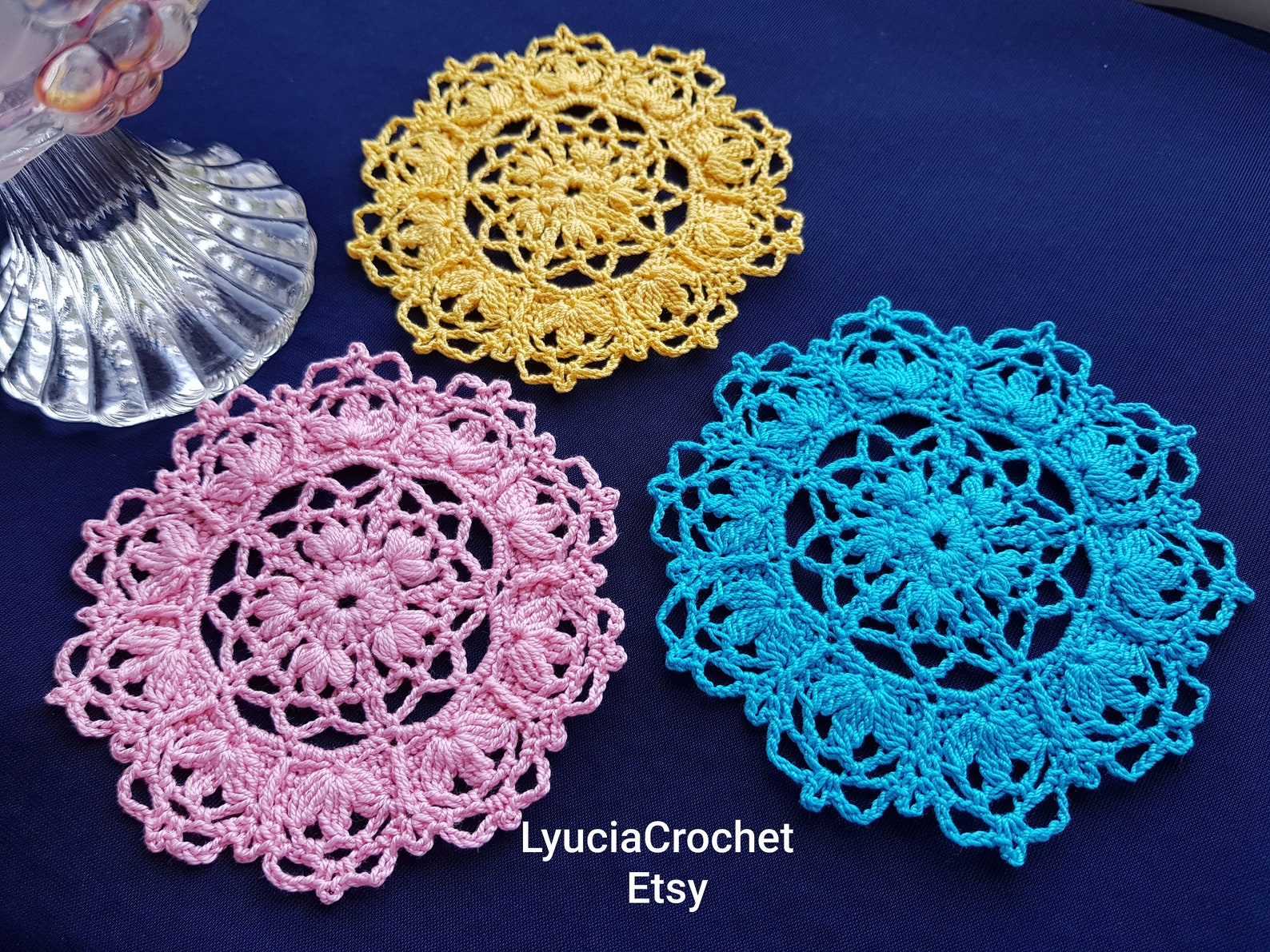 Set of 3 mini-doilies multi-colored doilies crocheted | Etsy