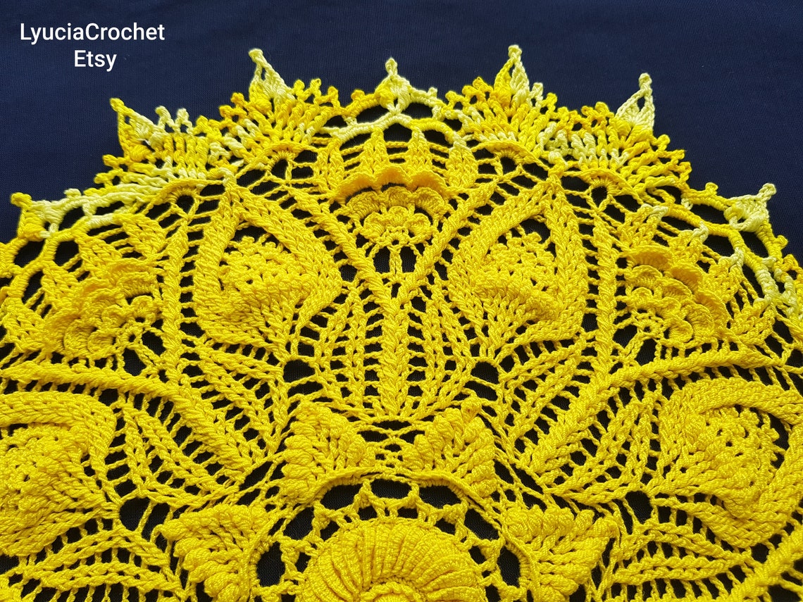 Yellow Crochet Textured Doily Large Lace Crochet Placemat | Etsy