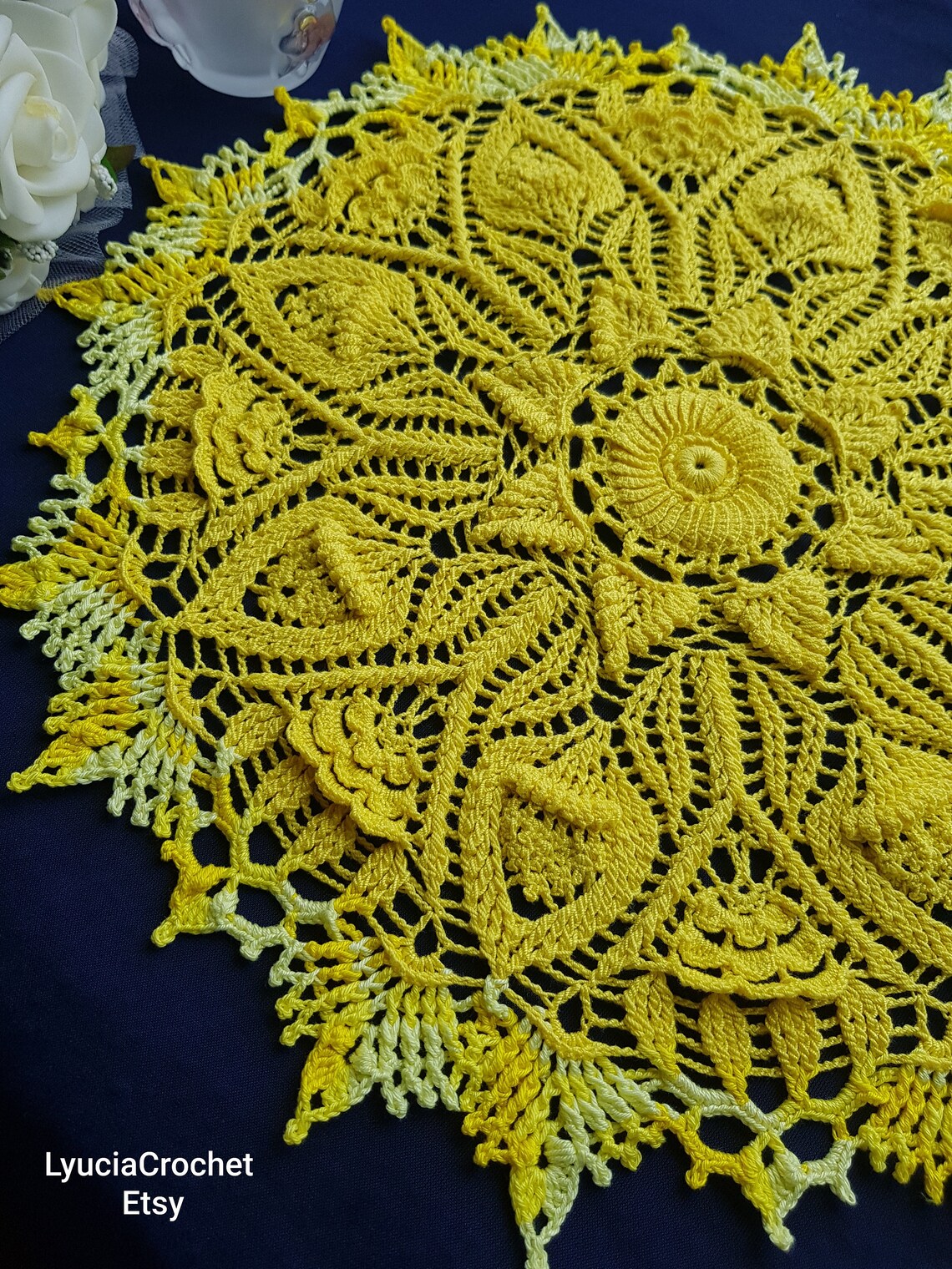 Yellow Crochet Textured Doily Large Lace Crochet Placemat | Etsy