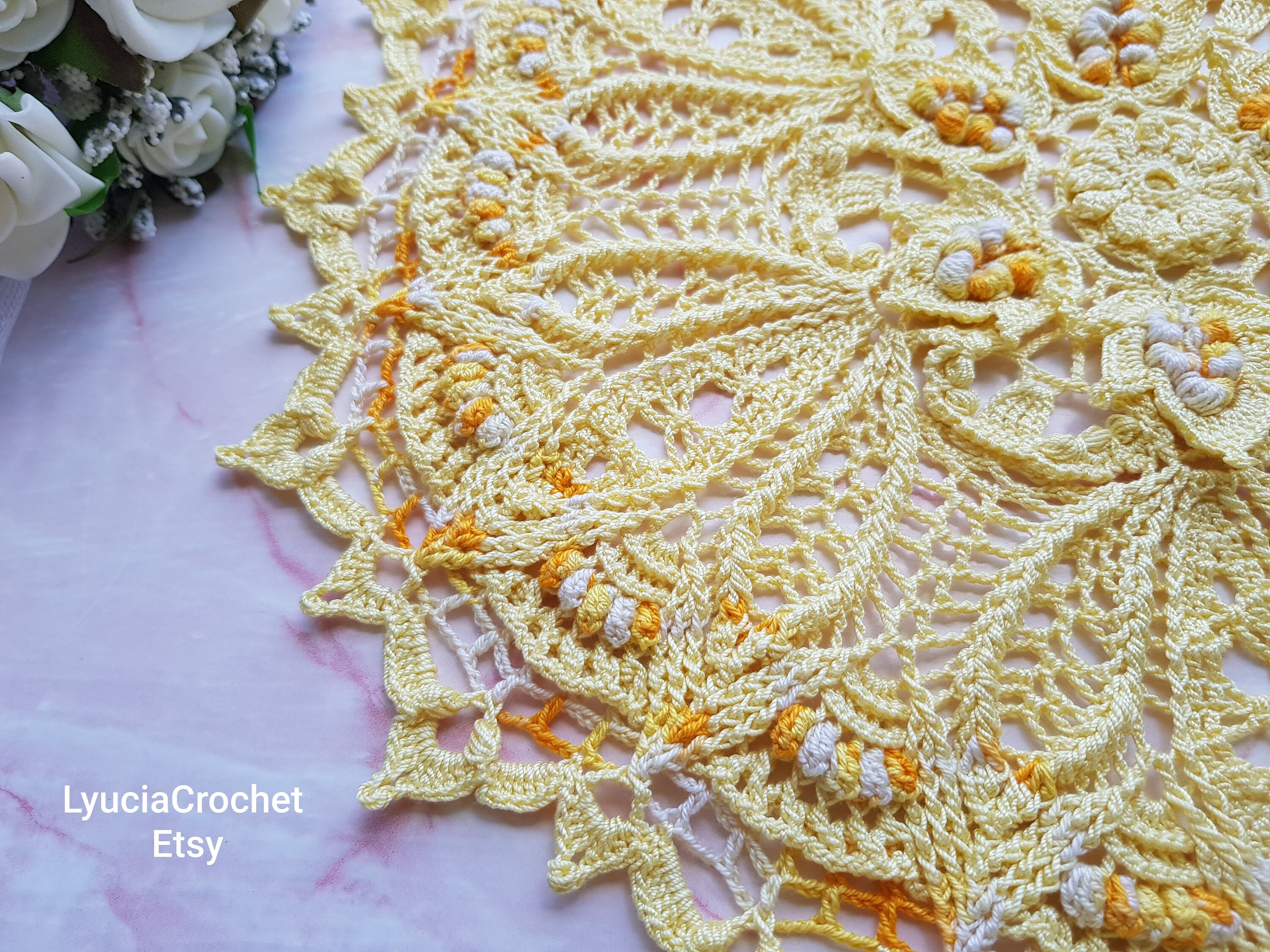 Yellow Crochet Doily, 3ddoily, Crochet Decor for Home, Cotton Lace ...