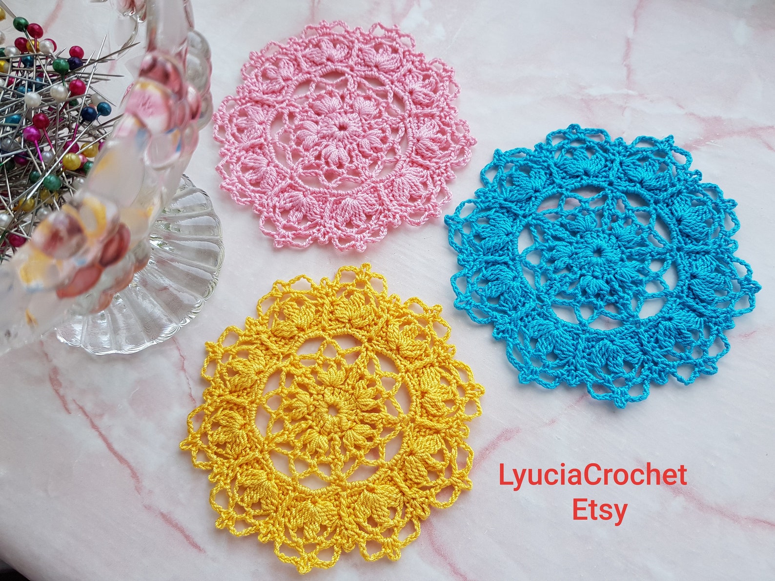 Set of 3 mini-doilies multi-colored doilies crocheted | Etsy