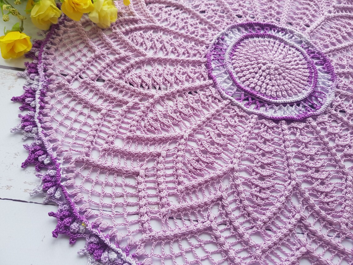 Large Light Violet Crochet Doily, Mini Tablecloth, Textured Lace Cotton ...