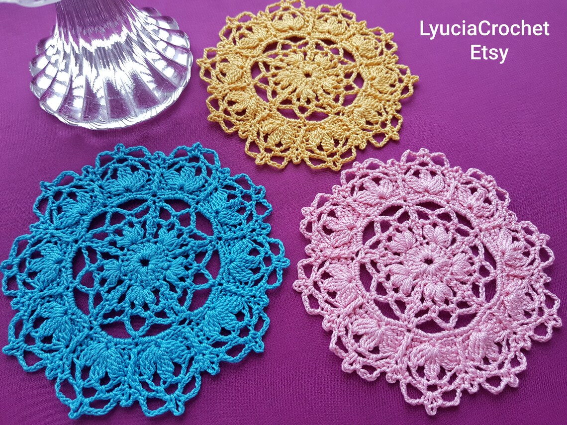 Set of 3 mini-doilies multi-colored doilies crocheted | Etsy