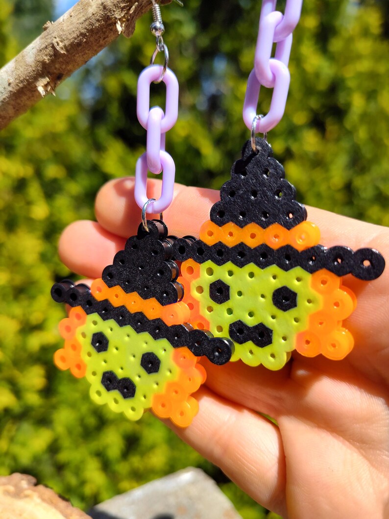 Halloween Witch Perler Bead Plastic Chain Link Earrings - Etsy