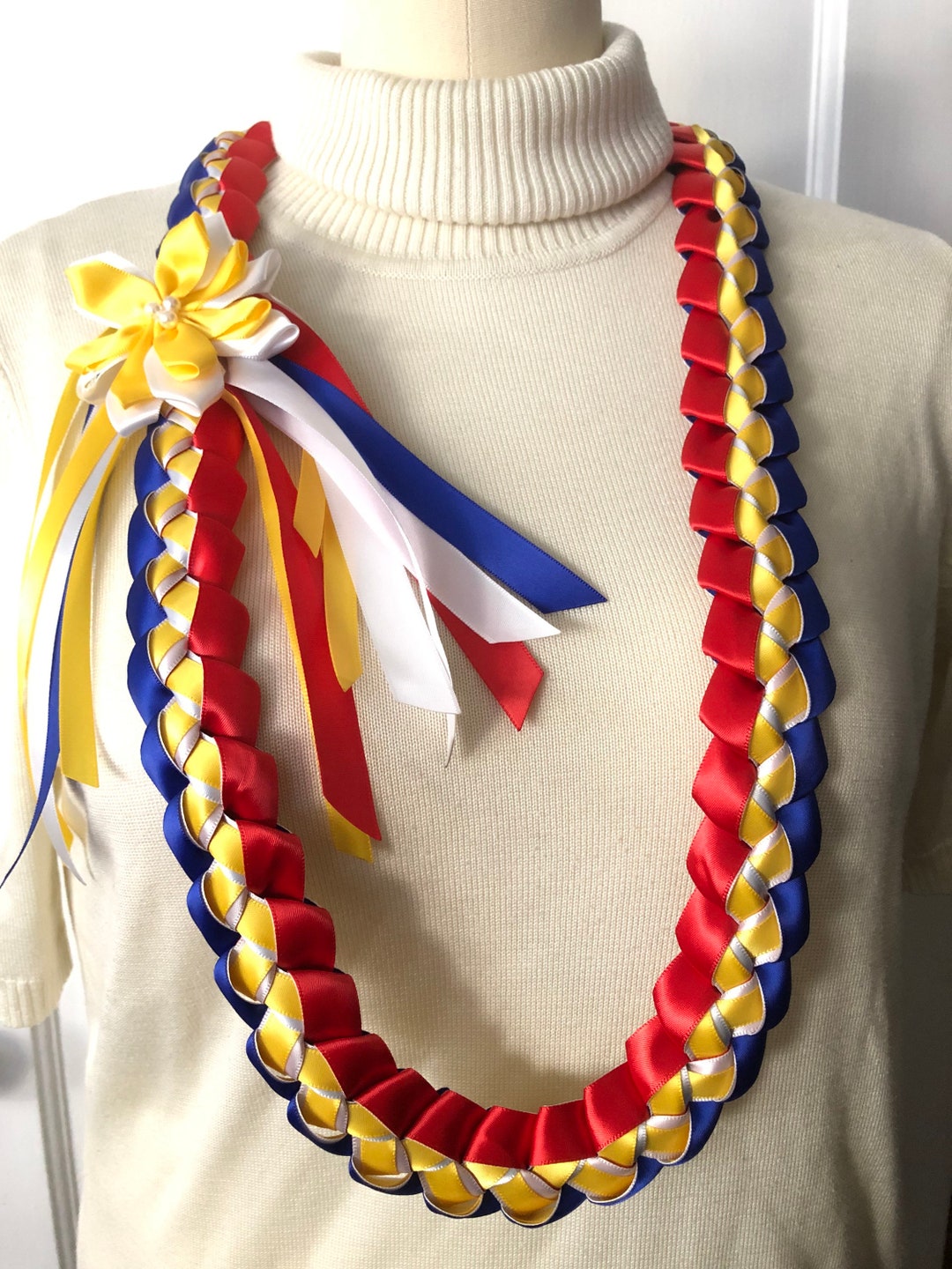 Filipino Flag Ribbon Lei With Sampaguita | Ribbon Plumeria Flower - Etsy
