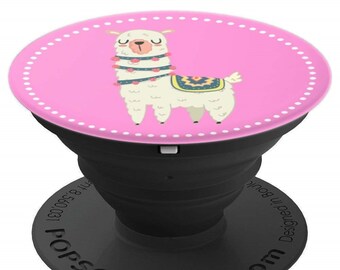 Pink Llama on A Dark Gray Background Popsockets Grip and | Etsy