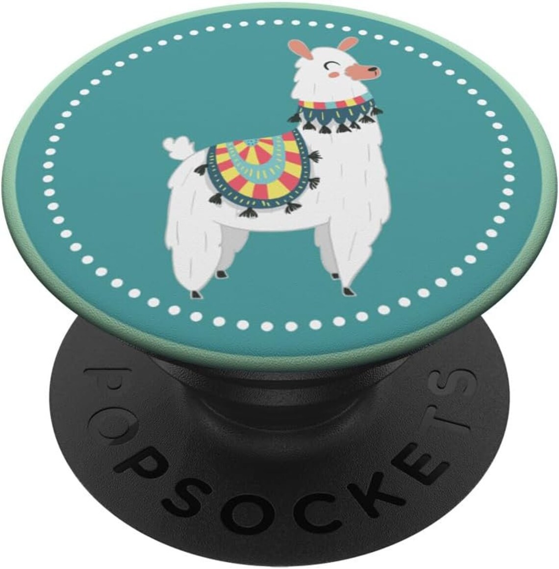 Little Proud White Llama on Blue Background With a Circle of White Dots ...