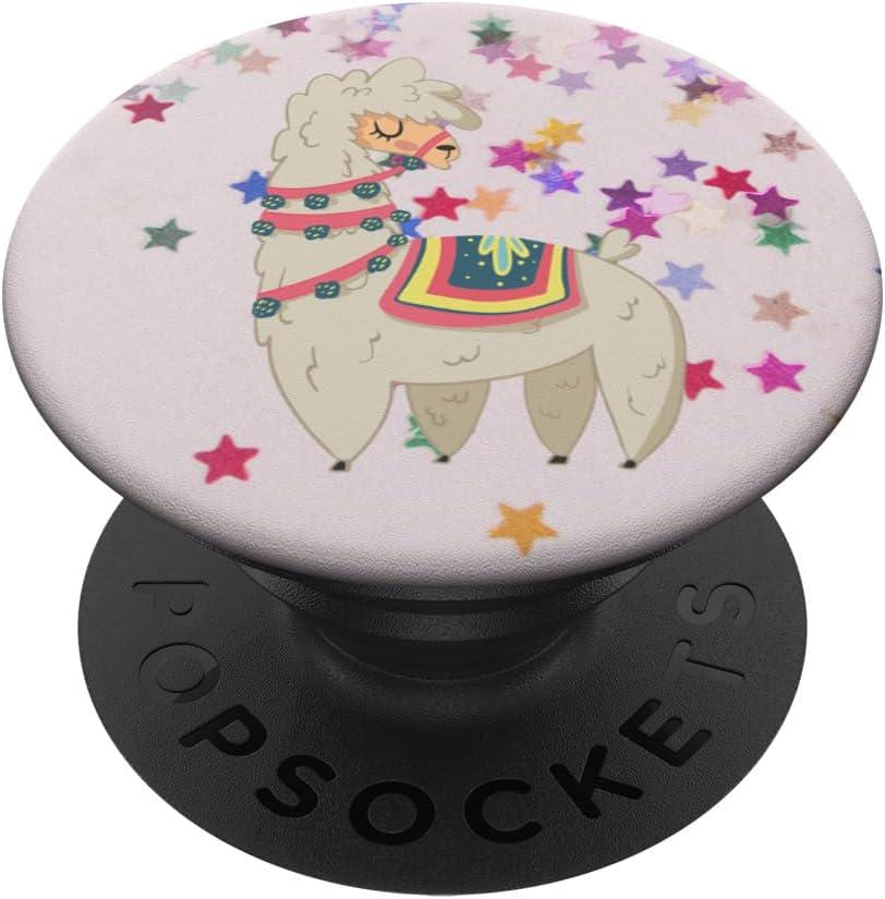 Adorable Gray Llama on A Light Pink Background With Colorful Stars ...